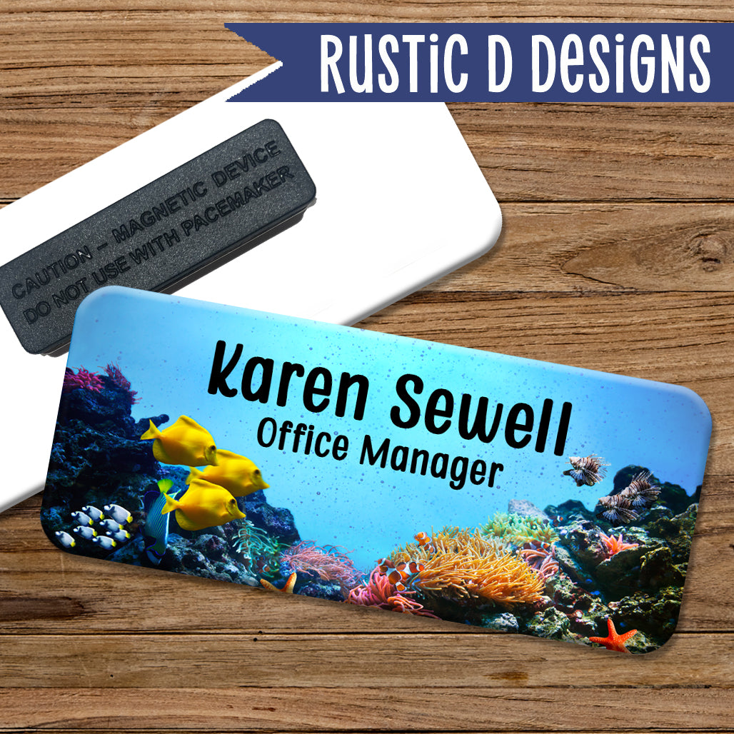 Coral Reef Ocean Beach Magnetic Name Badge – Rustic D Designs
